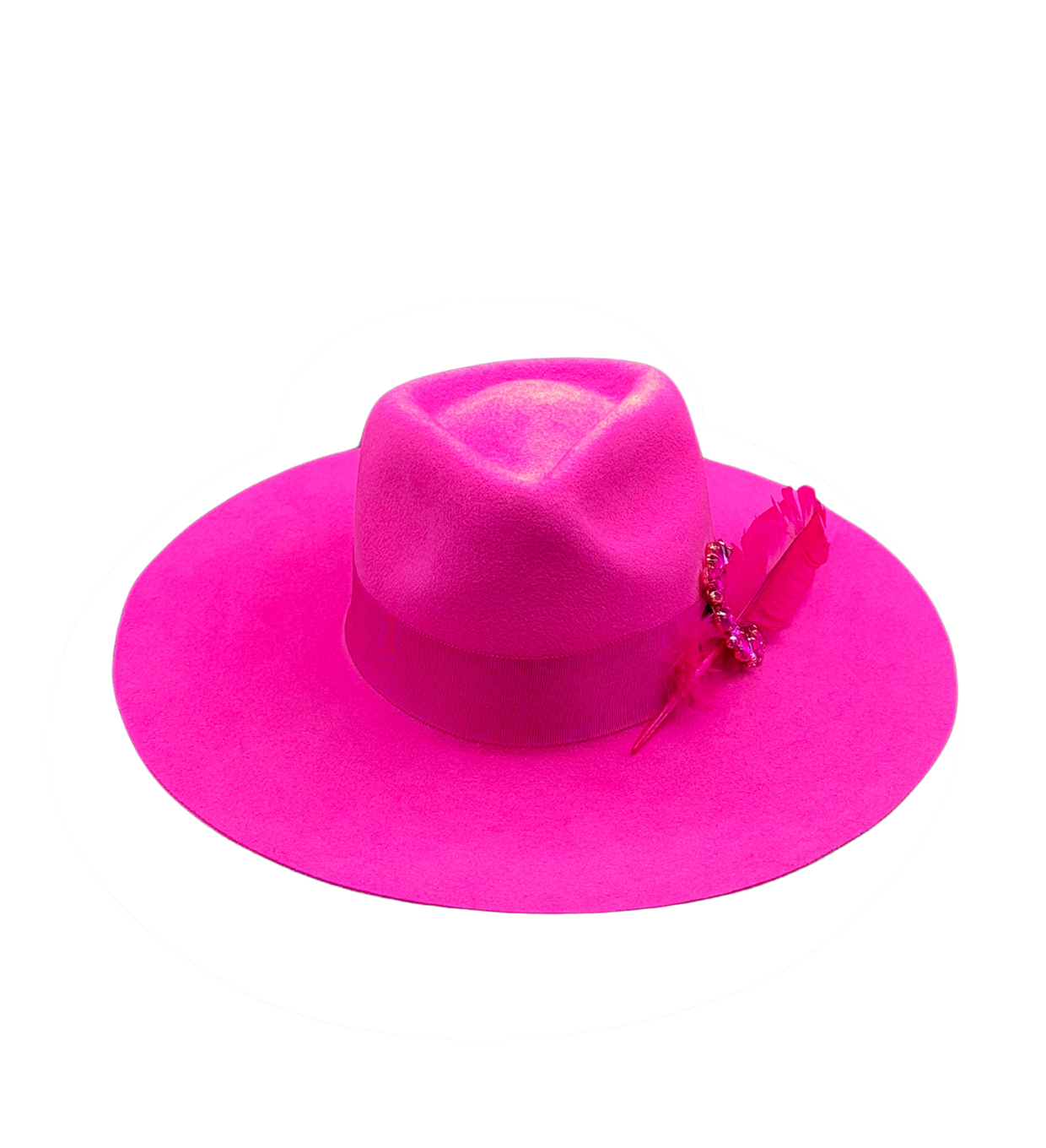 Graciela Velour Hat in Fuchsia - Elegant Fedora with Feather Detail